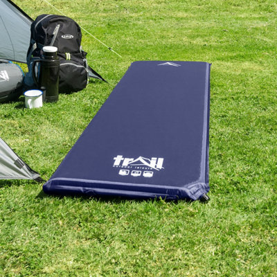 Single Camping Mat Self Inflating Inflatable Roll Mattress Extra Thick 5cm Blue Trail