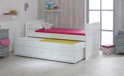 Single Captain Storage Wooden Bed 3FT with 3 storage drawers and a Pull Out Under Bed