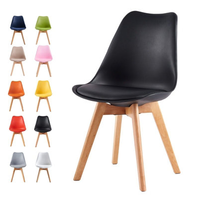 Single Dining Chair with Solid Wooden Legs and Seat Cushion Pad Black ...