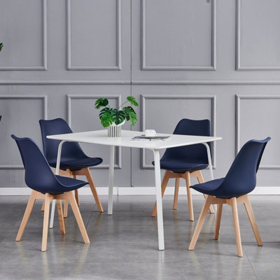 Single Dining Chair with Solid Wooden Legs and Seat Cushion Pad Blue ...