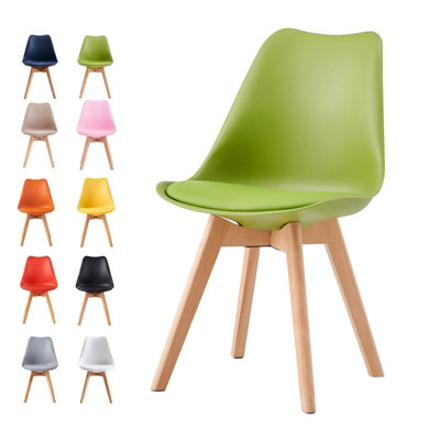 Single Dining Chair with Solid Wooden Legs and Seat Cushion Pad Green ...