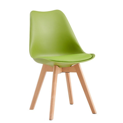 Single Dining Chair with Solid Wooden Legs and Seat Cushion Pad Green ...