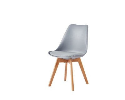 Single Dining Chair with Solid Wooden Legs and Seat Cushion Pad Grey ...