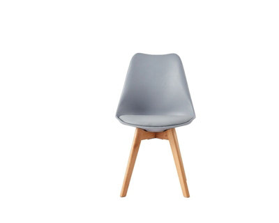 Single Dining Chair with Solid Wooden Legs and Seat Cushion Pad Grey ...