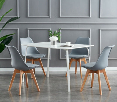 Single Dining Chair with Solid Wooden Legs and Seat Cushion Pad Grey ...