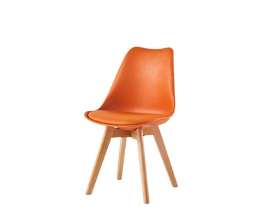 Single Dining Chair with Solid Wooden Legs and Seat Cushion Pad Orange ...