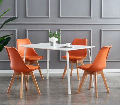 Single Dining Chair with Solid Wooden Legs and Seat Cushion Pad Orange ...