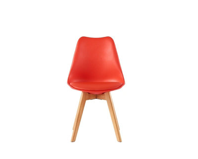 Single Dining Chair with Solid Wooden Legs and Seat Cushion Pad Red ...