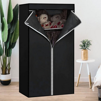 Single Fabric Canvas Wardrobe with Hanging Rail Shelving Clothe ...