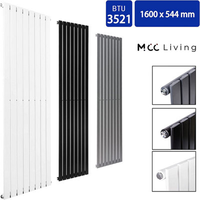 Single Flat Panel Vertical Column Radiator 1600x544 mm White by MCC Direct