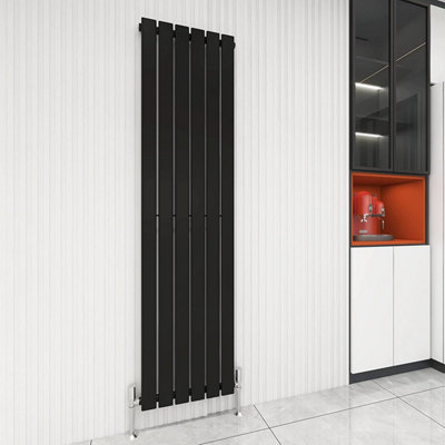 Single Flat Panel Vertical Column Radiator 1800x408 mm Black by MCC Direct