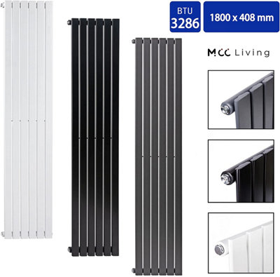 Single Flat Panel Vertical Column Radiator 1800x408 mm White by MCC Direct