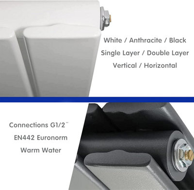 Single Flat Panel Vertical Column Radiator 1800x408 mm White by MCC Direct