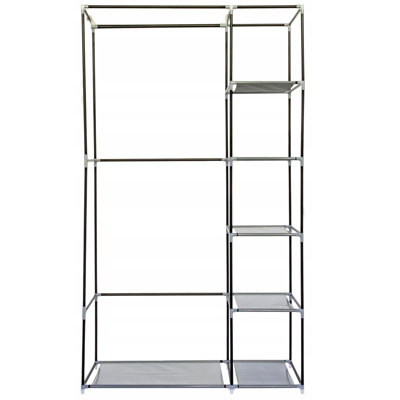 Single Grey Fabric Canvas Wardrobe With Hanging Rail Shelving Clothes ...