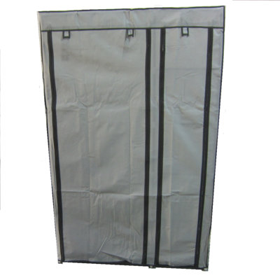 Single Grey Fabric Canvas Wardrobe With Hanging Rail Shelving Clothes ...