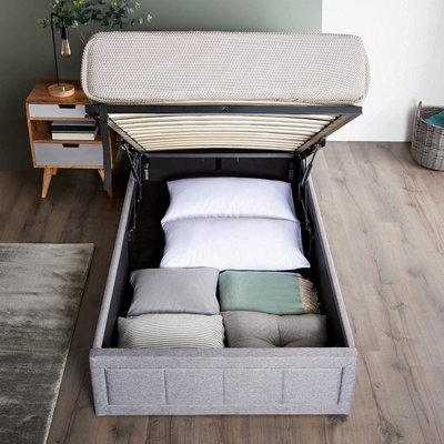 Single Grey Ottoman Storage Bed Frame Gas Lifting With Deluxe Sprung ...