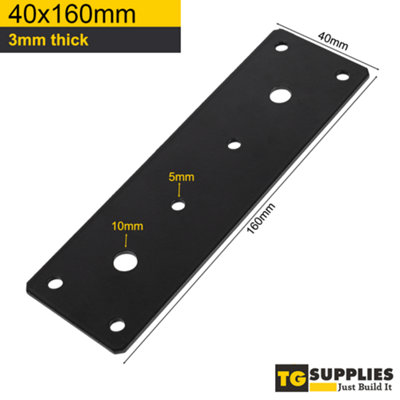 Single Heavy Duty Black Galvanised Repair Mending Bracket - Flat ...