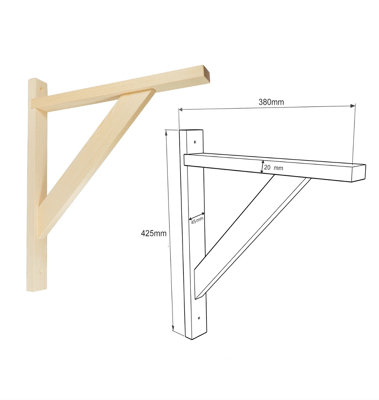 Single Heavy Duty Natural Pine Wooden Shelf Bracket Timber Shelf ...
