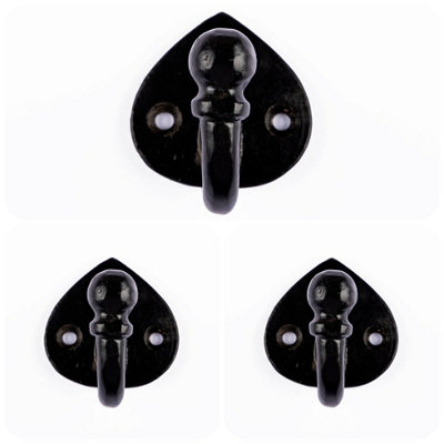 Single Hook Antique Black - Cast Iron - Pack Of 3