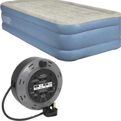 Single Inflatable High Raised Air Bed In-Built Pump & 4 Gang Extension ...