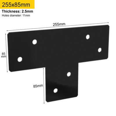 Single Large Black Heavy Duty 2.5mm Thick Tee Plate Brace Flat T Shape ...