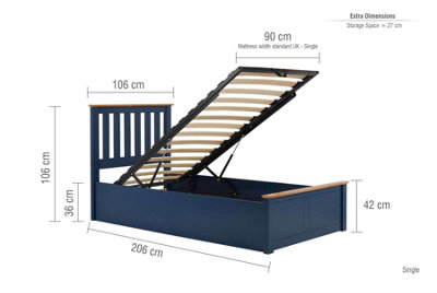 Single Navy Blue Ottomam Bed 3FT Storage Bed Frame Birlea Aspen