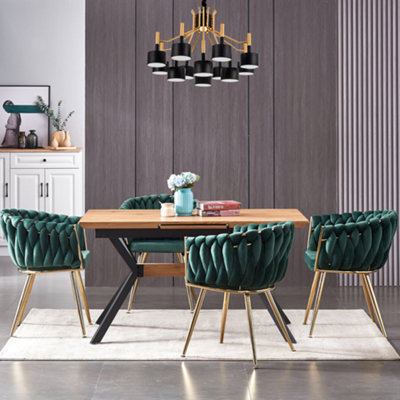 Single Roma Knot Velvet Dining Chair Upholstered Dining Chairs, Green