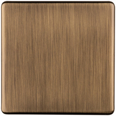 Single SCREWLESS ANTIQUE BRASS Blanking Plate Round Edged Wall Box Hole ...