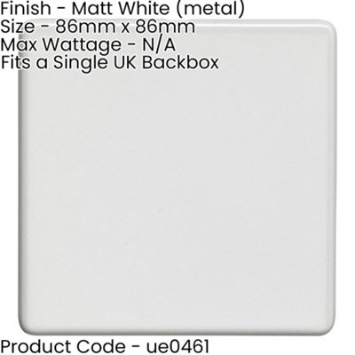 Single SCREWLESS MATT WHITE Blanking Plate Round Edged Wall Box Hole Cover