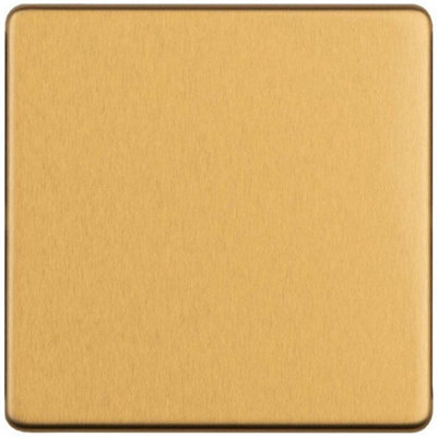 Single SCREWLESS SATIN BRASS Blanking Plate Round Edged Wall Box Hole ...