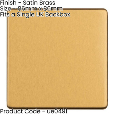 Single SCREWLESS SATIN BRASS Blanking Plate Round Edged Wall Box Hole Cover