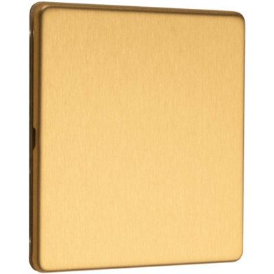Single SCREWLESS SATIN BRASS Blanking Plate Round Edged Wall Box Hole Cover