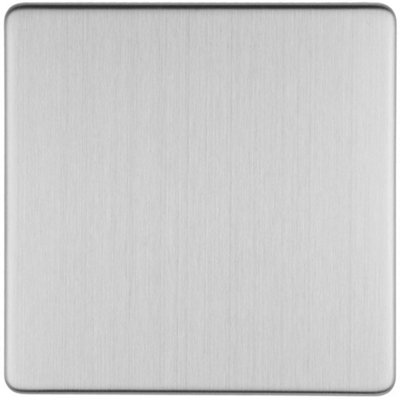 Single SCREWLESS SATIN STEEL Blanking Plate Round Edged Wall Box Hole Cover