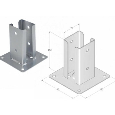 Single Silver Heavy Duty Hot Dip Galvanised Bolt Down Pergola Post 72mm