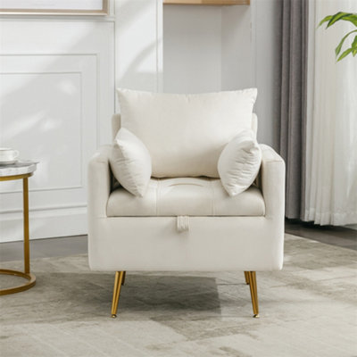 Single Sofa Chair with Storage Space and Decorative Cushions Style in Extra Large Armchair with Golden