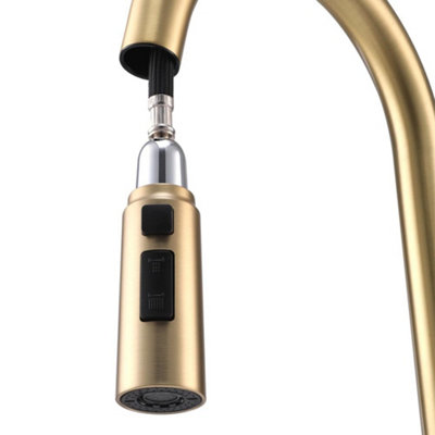Single Stainless Steel Lever Handle Kitchen Tap with Pull-Out Hose in Gold