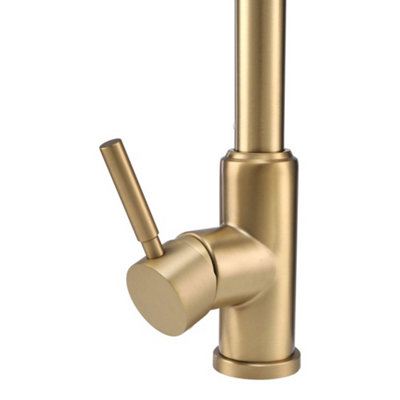 Single Stainless Steel Lever Handle Kitchen Tap with Pull-Out Hose in Gold