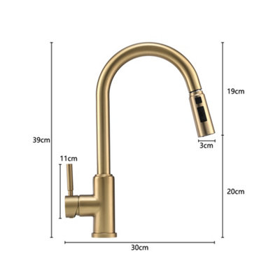 Single Stainless Steel Lever Handle Kitchen Tap with Pull-Out Hose in Gold