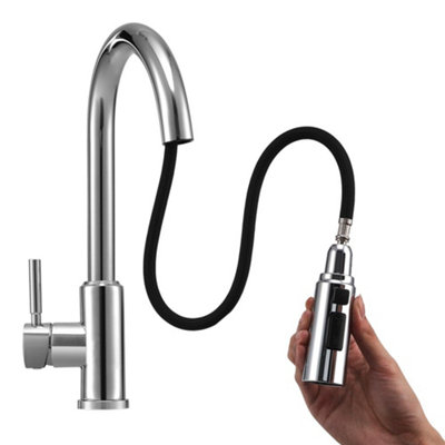 Single Stainless Steel Lever Handle Kitchen Tap with Pull-Out Hose in ...