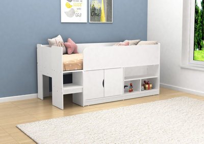 Single Storage Mid Sleeper with Cupboard and Shelves