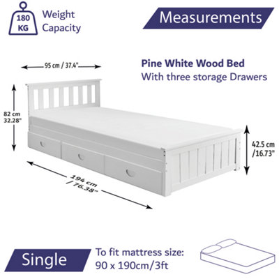 Single Wooden Bed Frame With Drawers - No Mattress