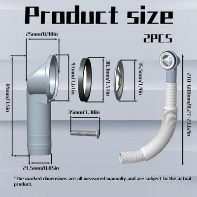 Sink Overflow Kit Including 2 Adjustable Pipes 1 Overflow Cover