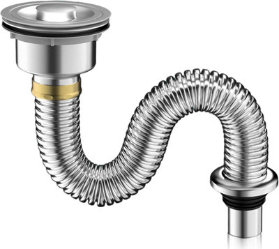 SINK WASTE KIT, STAINLESS STEEL BATHROOM SINK DRAIN KIT UNIVERSAL ODOUR ...