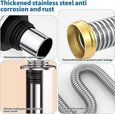 SINK WASTE KIT, STAINLESS STEEL BATHROOM SINK DRAIN KIT UNIVERSAL ODOUR ...