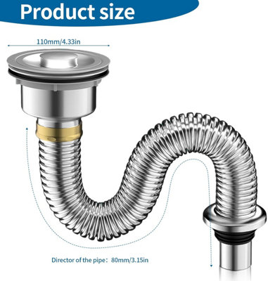 SINK WASTE KIT, STAINLESS STEEL BATHROOM SINK DRAIN KIT UNIVERSAL ODOUR ...