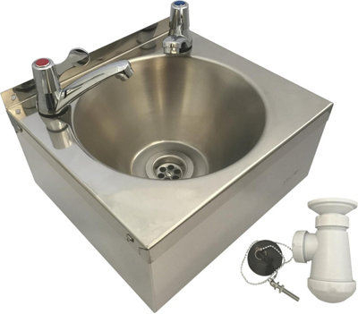 SINK with LEVER TAPS Stainless Steel HAND WASH BASIN Waste, Plug & Trap