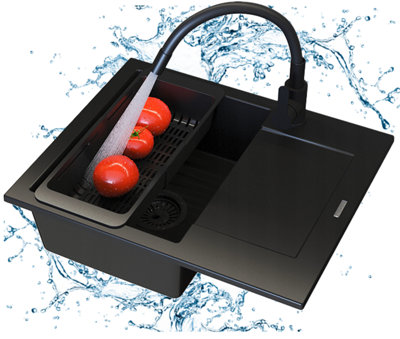 SINKIT-Black granite single bowl sink set BELLO Sink mixer tap siphon