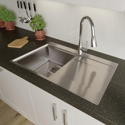 Sinkoro 1.0 Bowl Kitchen Sink Stainless Steel Square Inset Right ...