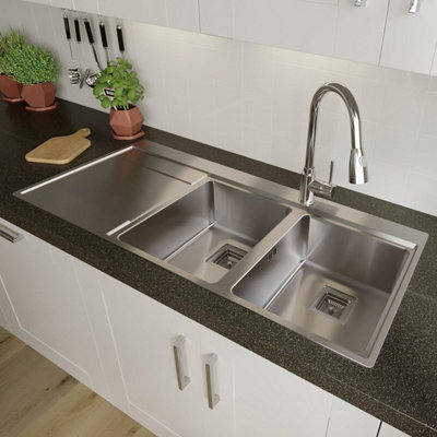 Sinkoro Kitchen Sink 2 Bowl Square Inset Stainless Steel Left Hand LH ...