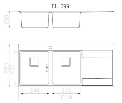 Sinkoro Kitchen Sink 2 Bowl Square Inset Stainless Steel Left Hand LH ...